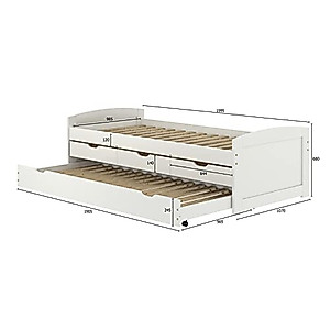 ADEPTUS Solid Wood Twin Day Bed with Trundle and Drawers