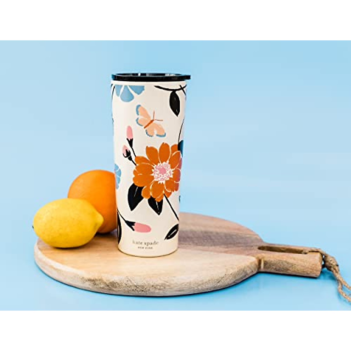 Kate Spade New York Cute Stainless Steel Mug, 24 Ounce Travel Tumbler, Double Wall Insulated Cup with Lid, Floral Garden
