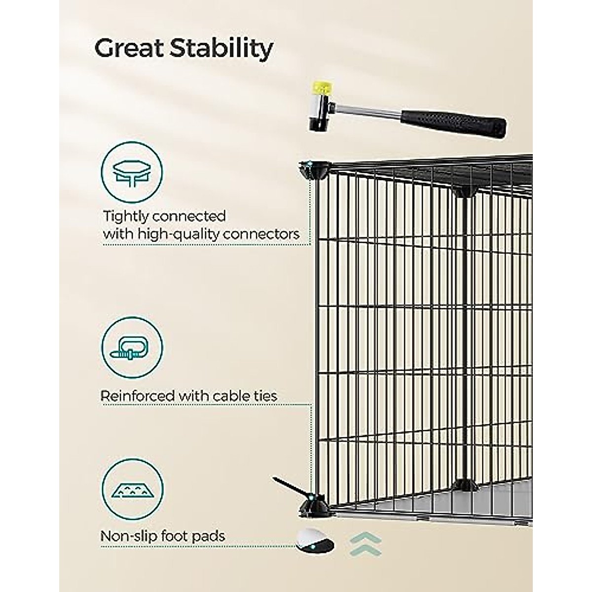 SONGMICS Small Animal Playpen, Pet Cage with Top and Base, 2 Doors, Easy to Clean, Metal Wire Guinea Pig Pen for Hamsters, Hedgehogs, L, 32.5 x 16 x 16 Inches, Black ULPI009B01