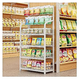 Commercial Supermarket Shelf 3/4/5 Shelf, Convenience Store/Pharmacy Floorstanding Display Stand for Snack Beverage Toys Fruit, Home Kitchen Spice Storage Rack ( Color : White , Size : 4 Shelf (50x27x