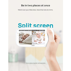 Dreo Baby Monitor, 5 Inches 720P HD Split Screen Video Baby Monitor with Camera and Audio, Infrared Night Vision, 2-Way Talk, Remote PTZ, 1000ft Range, 5000mAh Rechargeable Battery with VOX Mode