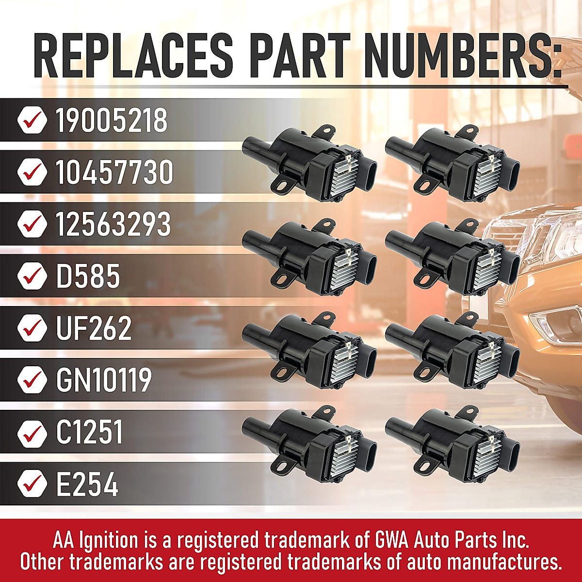Ignition Coil Pack Set of 8 - Replaces 12563293, D585, C1251, 19005218 - Compatible with Chevrolet, GMC, Cadillac & Other GM Vehicles - V8 Silverado 1500, Tahoe, Suburban, Sierra, Yukon, XL, 2500