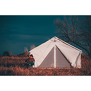 Elk Mountain Tents Outdoor Large Canvas Waterproof Wall Tent And Angle Kit With Screened Windows And Stove Pip Jack for 6 person tent, Best for Family Camping and Hunting Trip - 13x13 - Standard Model