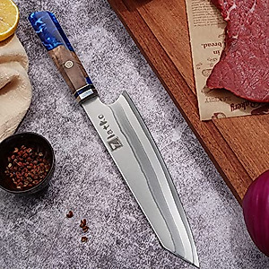Zlatko Chef Knife, Japanese Chef Knife, 8 Inch Hand Forged Kiritsuke Chef Knife, 440C High Carbon Stainless Steel Ultra Sharp Chef's Knife With Gift Box (Maple & Resin Handle)