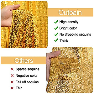 Outpain 2 Panels 4FT x 10 FT Gold Sequin Backdrop Curtain, Not See Through 8FT x 10 FT Gold Glitter Backdrop Drapes for Wedding Party Photography Home Decoration