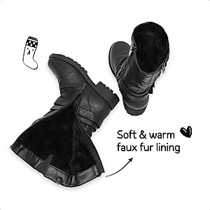 DREAM PAIRS Girls Buckle Zipper Knee High Winter Boots,Size 2 Little Kid,Black,Atlanta-K