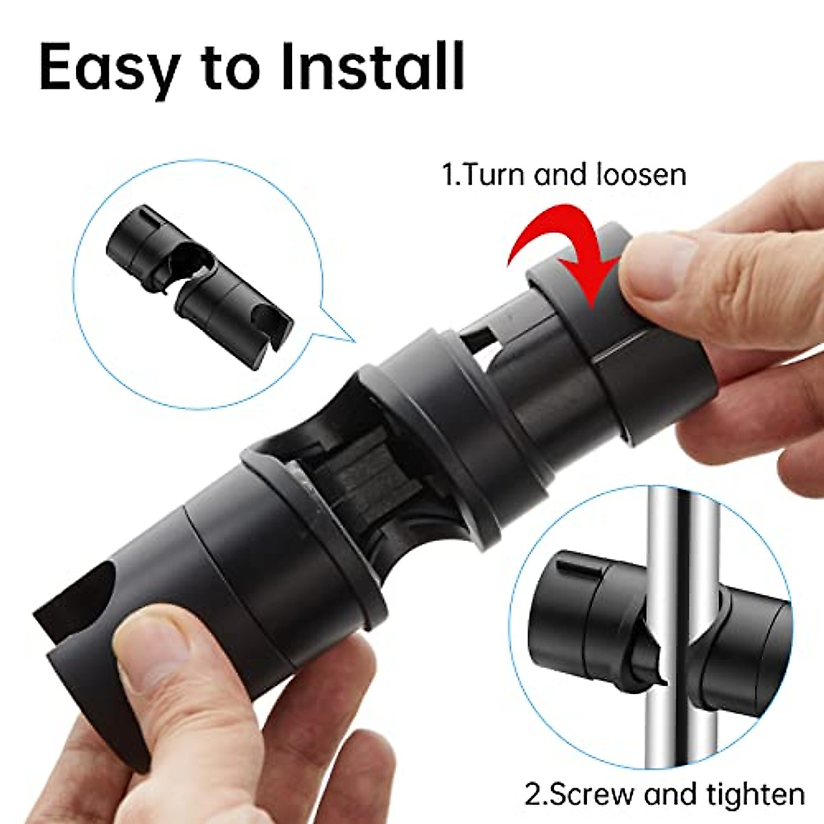 Adjustable Shower Head Holder for Slide Bar,Universal 18-25MM O.D. Rail Head Bracket Holder for Slide Bar Slider Clamp Bathroom Replacement 360 Degree Rotation Sprayer Holder (Black)