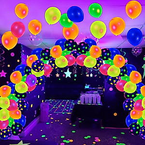90 Pieces Neon Balloons, 12” UV Polka Dot Blacklight Balloons Glow in the Dark Luminous Helium Latex Balloon for Birthday, Wedding, Neon Party, Glow Party Decorations Supplies