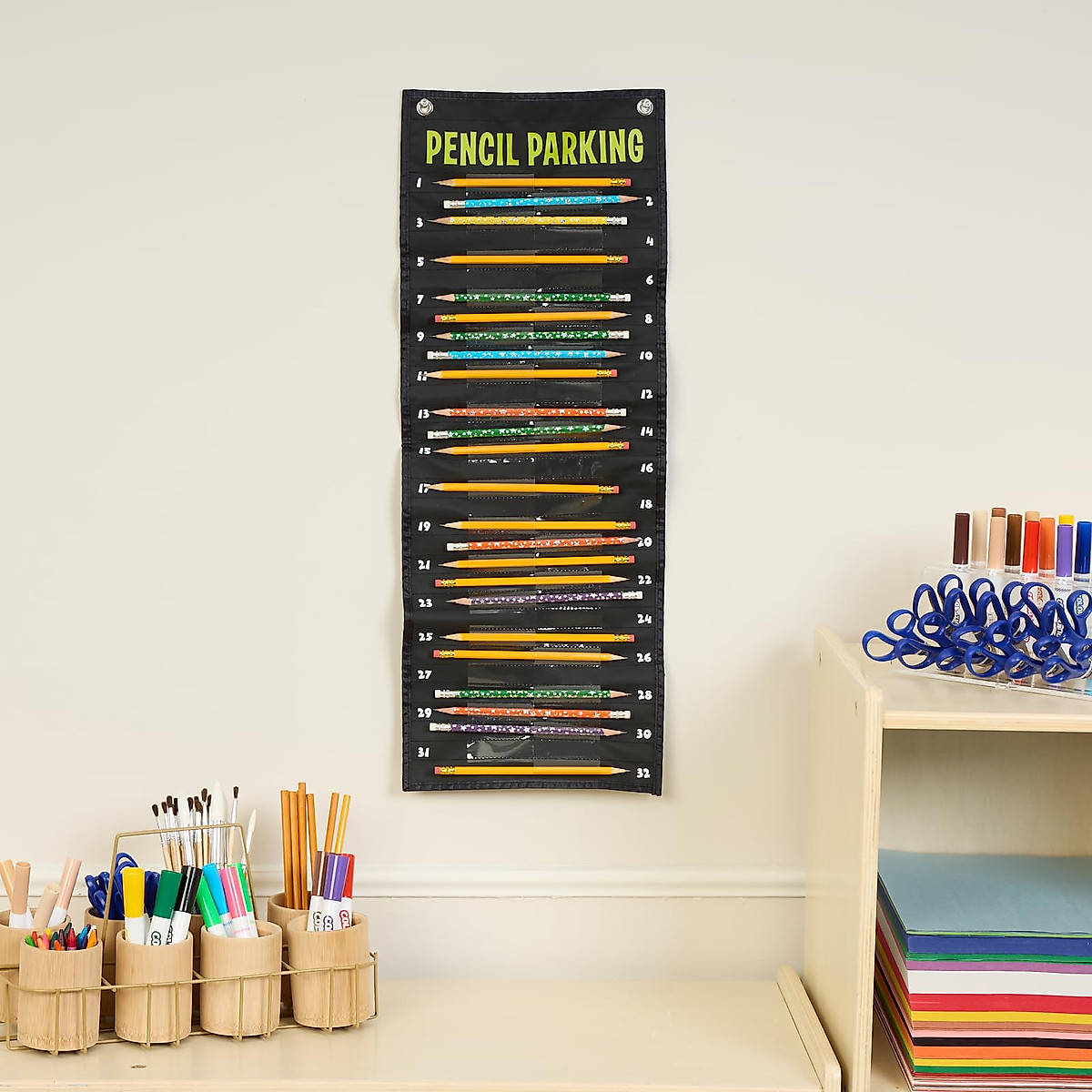 Really Good Stuff Pencil Solution Pocket Chart-Numbered Pencil Dispenser-Hanging Organizer for the Classroom-Storage Supplies for Teachers