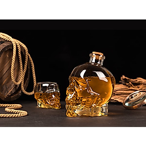 Glass Skull Decanter,750 ML Whiskey Skull Decanter Set with 2 Skull 3 oz Glasses for Halloween Themed Party, Personalized Drinking Cup for Cocktail Wine Vodka As a Skull Gifts