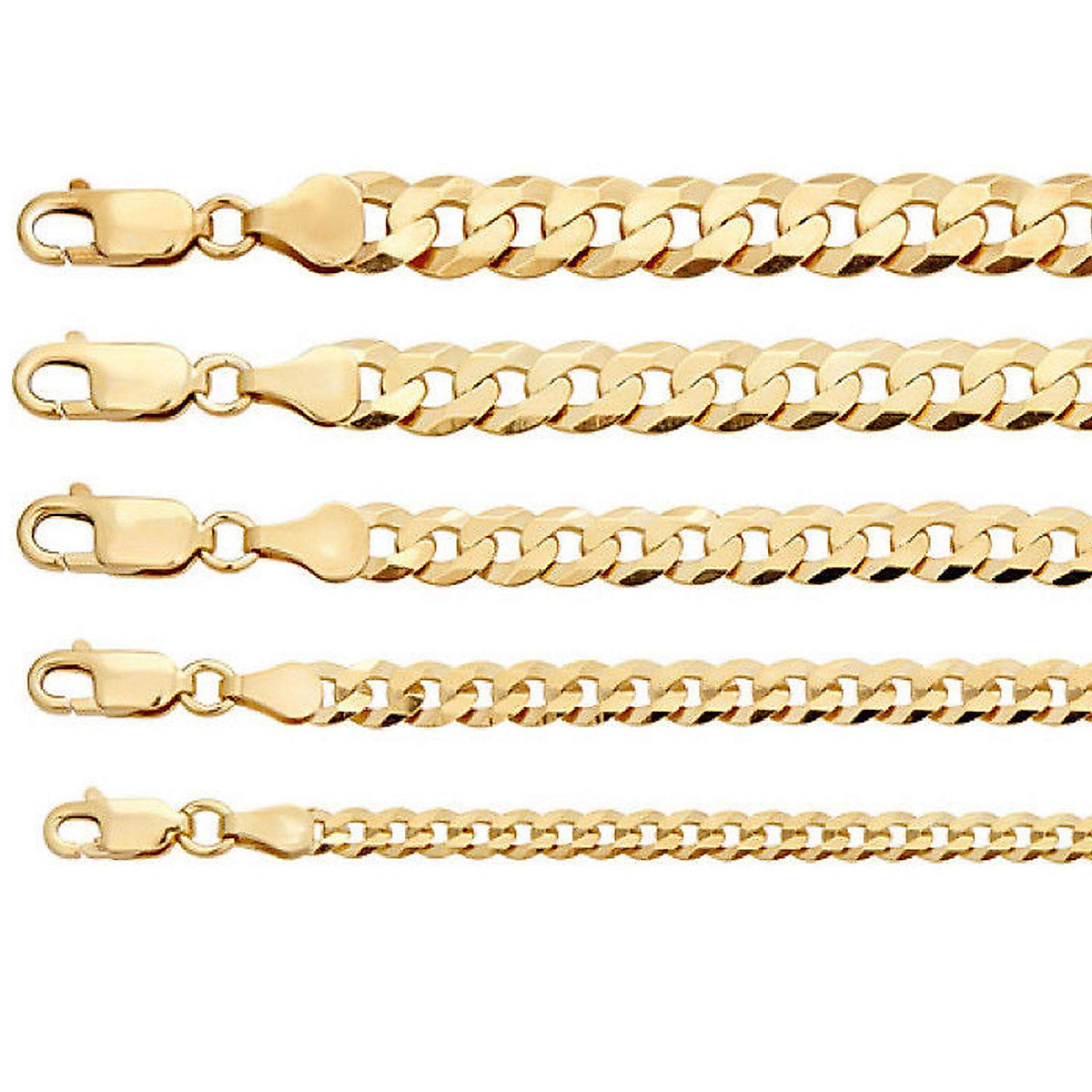 HarlemBling 14k Gold Over Solid 925 Sterling Silver - Men's Ladies Flat Cuban Chain - Made In Italy - 18-30" - 4mm 5mm 6mm 7mm 8mm - Necklace (20, 8mm)