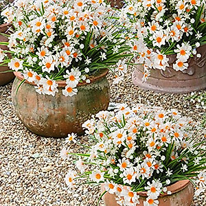 KIMOBER 8 Bundles Artificial Daisy Flowers,Plastic Fake Greenery Shrubs Plants for Indoor Outside Home Garden Porch Decor, Hanging Decoration(White)