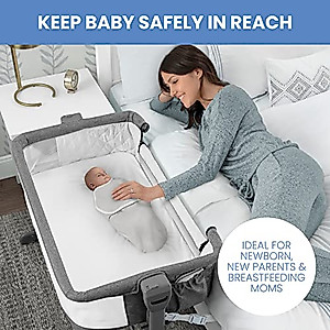 Delta Children Close2Me Bedside Baby Bassinet Sleeper with Breathable Mesh and Adjustable Heights - Lightweight Portable Crib, Grey