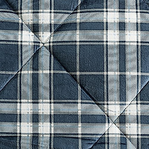 Comfort Spaces Aaron Sherpa Comforter and Throw Combo Set, Ultra Softy Fluffy Warm Checker Plaid Pattern Cold Weather Bedding, Full/Queen, Navy,CS10-0409