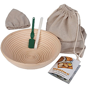 Banneton Bread Basket – Sourdough Proofing Set – Bread Bowl & Linen Liner Cloth + Lames – Rattan Basket No Smell – Bread Bag Included – 10” Brotform – for Homemade Bread