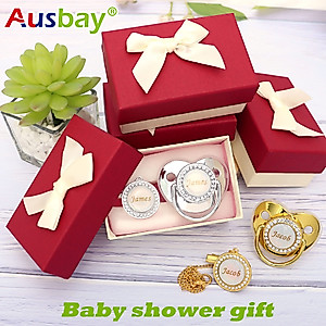 Personalized Pacifier Set with Name, BPA Free, Bling Gold Silver Pink Rose Gold Luxurious Ideal Gift for Newborns (Rose Gold)