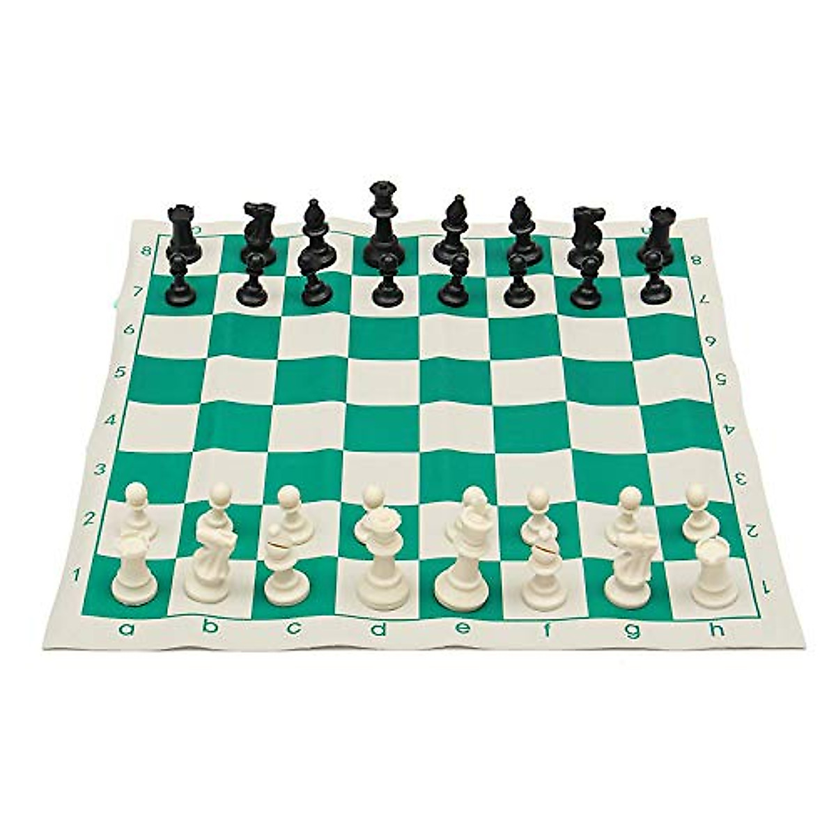 FIBVGFXD Traveling Portable Chess Traditional Chessboard Set, for Tournament Club with Green Roll-up Board + Plastic Bag Chess Game (53x10cm)