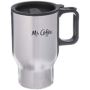 Gibson Mr Coffee Expressway 13.5 Ounce Brushed Stainless Steel Travel Mug with Black Lid and Handle, 13.5 oz, Silver