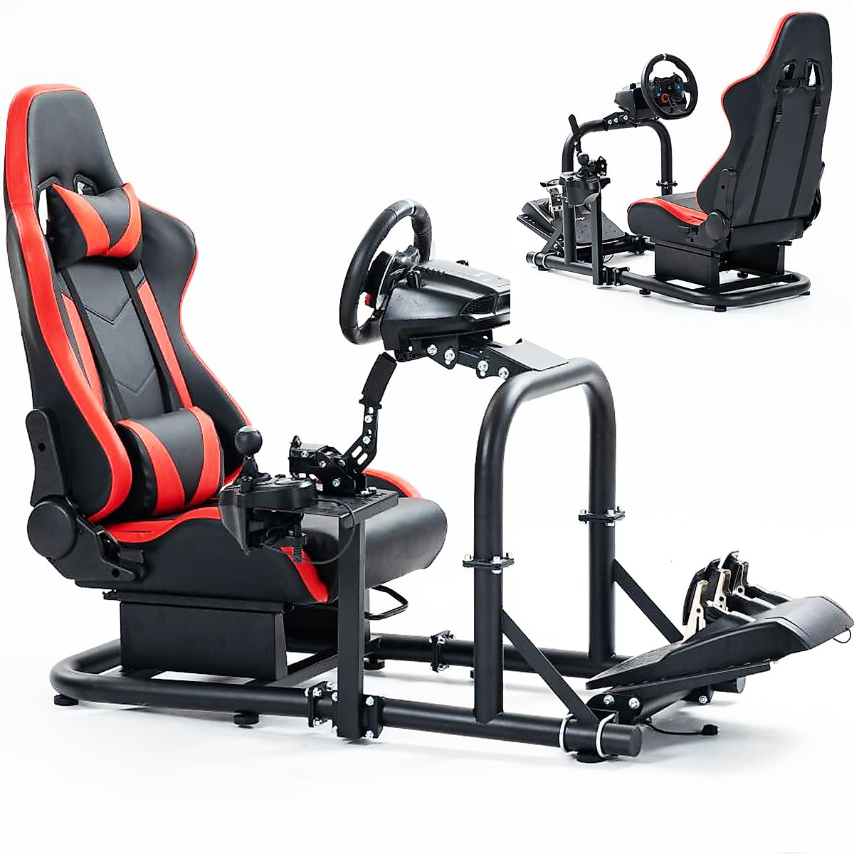 Anman G25 Stability Sim Simulator Cockpit with Seat Red fit for Logitech G29 G920 G923, Thrustmaster T248 T300,Moza PXN Multi-function Adjustable Pro Racing Wheel Stand|Wheel Shifter Pedals Without