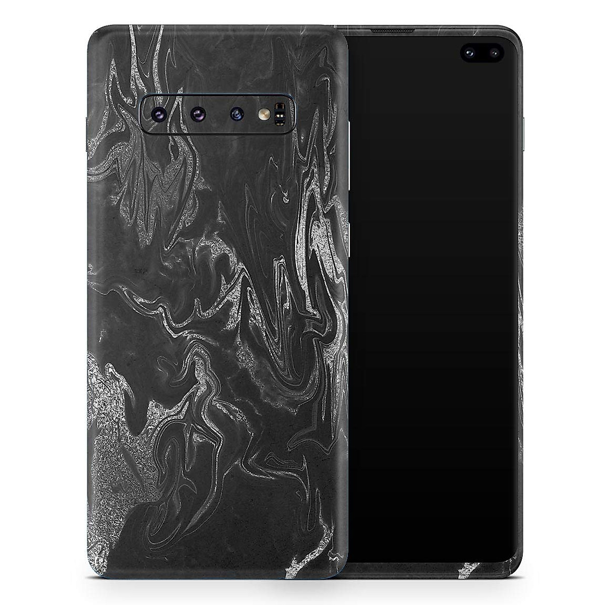 DesignSkinz Black & Silver Marble Swirl V1 Protective Vinyl Decal Wrap Skin Cover Compatible with The Samsung Galaxy S20 (Screen Trim & Back Glass Skin)