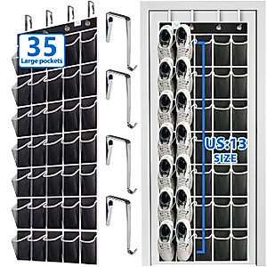 over the door shoe organizer,2024 upgraded,shoe organizer,35 Huge pockets,over door shoe organizer,Store size 13 shoes,shoe organizer,Strong material,hooks Suitable for various doors,black/white