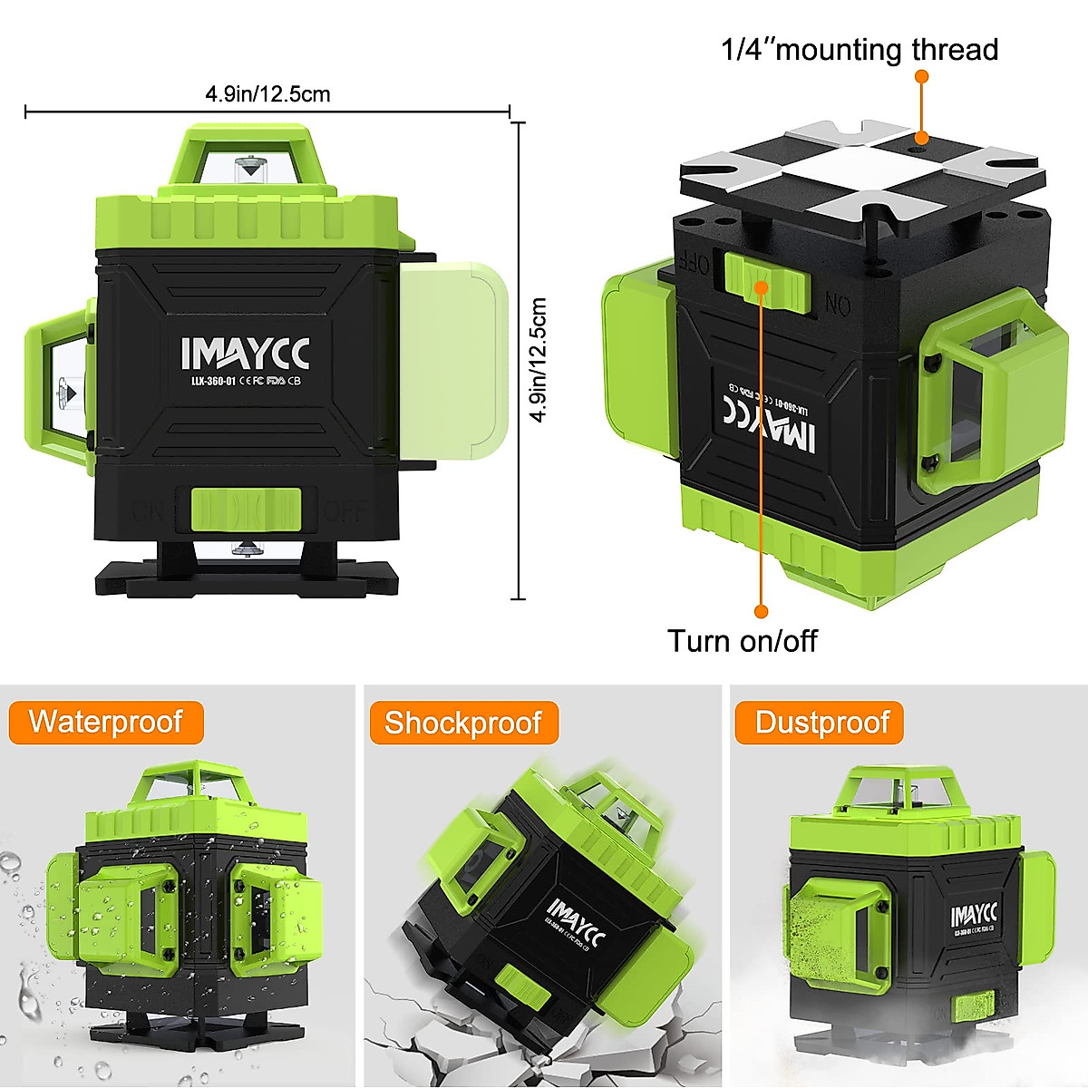 IMAYCC Laser Level, 4x360° Self Leveling Laser Level, 4D Cross Line Laser with Remote Control, Anti-fall Box, Multiple Stands, Rechargeable Batteries for Construction and Decoration