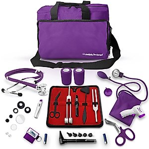 ASA TECHMED Nurse Essentials for Work Starter Kit, Stethoscope, Blood Pressure Monitor, Otoscope, Tuning Forks and More. 18 Pcs Doctor Kit, Nurse Gift (Purple)