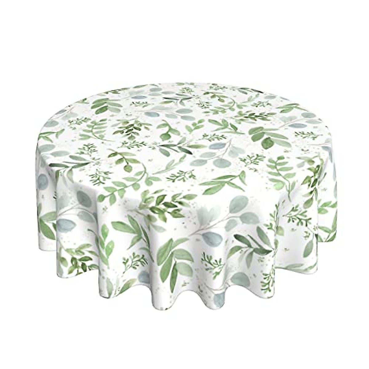 Spring Floral Teal Sage Green Tablecloth Round 60 Inch Watercolor Eucalyptus Leaf Round Table Cloth Wrinkle Resistant Washable Table Cover for Kitchen Dining Room Holiday Party Picnic Patio