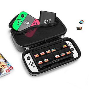 tomtoc Carrying Case for Nintendo Switch/OLED Model, Large Travel Switch Case with Pocket for Pro Controller, Joy con Grip or AC Adapter, Protective Portable Carry Case with 24 Game Cartridges