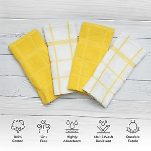 Mellow Buff 100% Cotton Terry Dish Towels, 4 pack16 x26 Inches, Super Soft and Absorbent Kitchen Towels, Perfect for Kitchen Cleaning and Dish Washing | Yellow