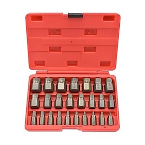 NEIKO 04204A Hex-Head Multispline Screw and Bolt Extractor Set, Easy-Out Screw Extraction, Broken Bolt Remover, Stripped Fastener Tool, 1/8 Inch to 7/8 Inch in 1/32-Inch Increments, CrMo, 25 Pieces