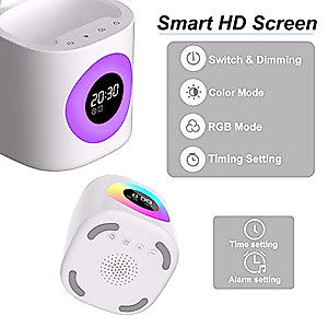 Hokone Desk Lamps for Home Office, LED Desk Lamp with Pen Holder, 10W Study Lamp with USB Adapter, Gooseneck White Desk Lamp Dimmable, RGB Touch Night Light for Kids