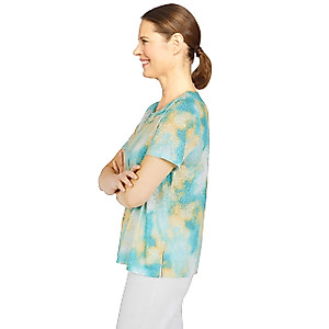 Alfred Dunner Womens Animal Tie Dye Burnout Top, Aqua/Lemon, S