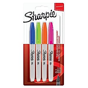 SHARPIE Permanent Markers | Fine Point | Assorted Fun Colours | 4 Count