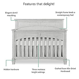 Dream On Me Evolur Santa Fe 5-in-1 Convertible Crib in Antique Mist, Greenguard Gold Certified, Features 3 Mattress Heights, Wooden Nursery and Bedroom Furniture, Baby Crib