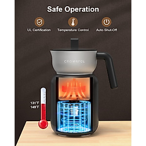CROWNFUL Milk Frother, Electric 5-in-1 Milk Frother and Steamer with Temperature Control, Dishwasher Safe, Auto Shut-Off Frother for Coffee, Latte, Cappuccino, Macchiato