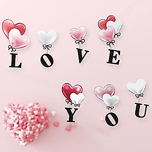 LOVE YOU Banner Heart Garland for Valentine’s Day Decorations Love Heart Wedding Anniversary Backdrop Happy Mother’s Day Bunting