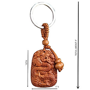 Betterdecor Feng shui Chinese Zodiac Horoscope Birth Animal Key Ring Key Chain for success and wealth luck (Wood Carved Dragon)