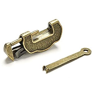 1Pc Vintage Antique Iron Jewelry Wooden Box Padlock Chinese Old Brass Padlock for Suitcase Drawer Cabinet + Key