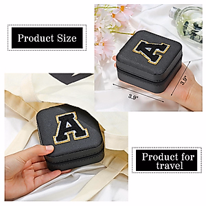 Parima Jewelry Box, Small Travel Organizer for Necklaces, Earrings, Rings, Bracelet, Initial M-Black