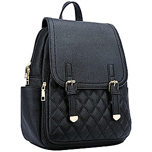 KKXIU Women Backpack Purse Fashion Vegan Leather Rucksack Travel School Shoulder Bag Daypack with Multiple Pockets (Black)