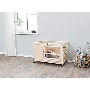 TRIXIE Natura X-Small Indoor Rabbit Hutch, Pet House for Rabbits and Guinea Pigs, Bunny Cage on Wheels, Pull Out Tray
