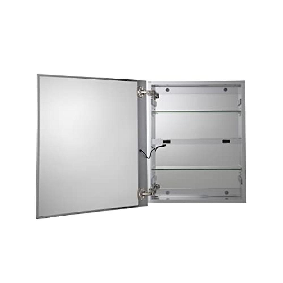 Croydex Caballo LED Aluminum Bathroom Storage Vanity Mirror with Lights Easy to Fit Hang 'N' Lock Bracket Recessed or Surface Mount Medicine Cabinet Organizer, 20W x 26H