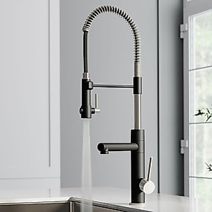 Kraus KPF-1603SFSMB Artec Pro 2-Function Commercial Style Pre-Rinse Kitchen Faucet with Pull-Down Spring Spout and Pot Filler, 24.75 inch, Spot Free Finish Stainless Steel/Matte Black