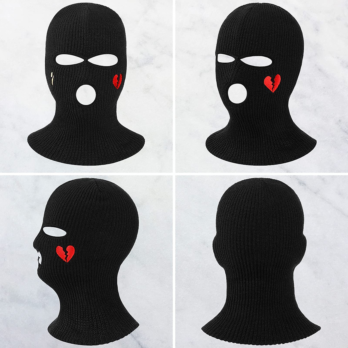 3-Hole Knitted Full Face Cover Ski Mask 2 Pcs Balaclava Knitted Three Hole Mask Beanie Winter for Outdoor Activities (Black, Smile Style)
