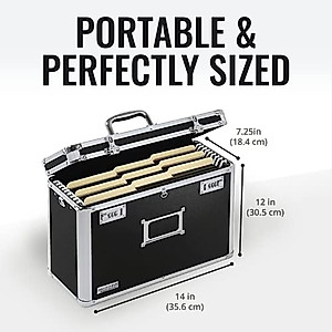 Vaultz File Organizer Storage Box - 14 x 7.25 x 12 Inch Legal Size, Portable Locking Storage Totes with Dual Combination Locks for Filing Office Documents - Black