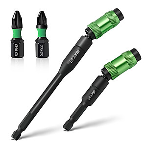 Litorange 4PCS 90mm & 145mm Magnetic Pivoting Impact Screwdriver Drill Bit,1/4" Hex Pivoting bit holder, With 2 x 25mm PZ2 & PH2 Bits Rotary Drill Extension Bit Holder for Narrow Spaces or Corners