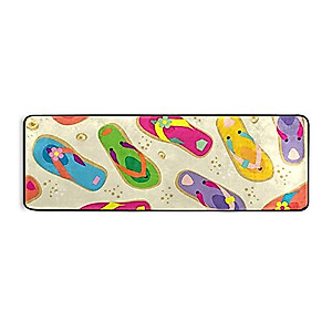 Summer Flip Flop Beach Area Rug Floor Runner Non Slip Floor Mat for Hallway Entryway Living Room Bedroom Dorm Home Decor 72" X 24"