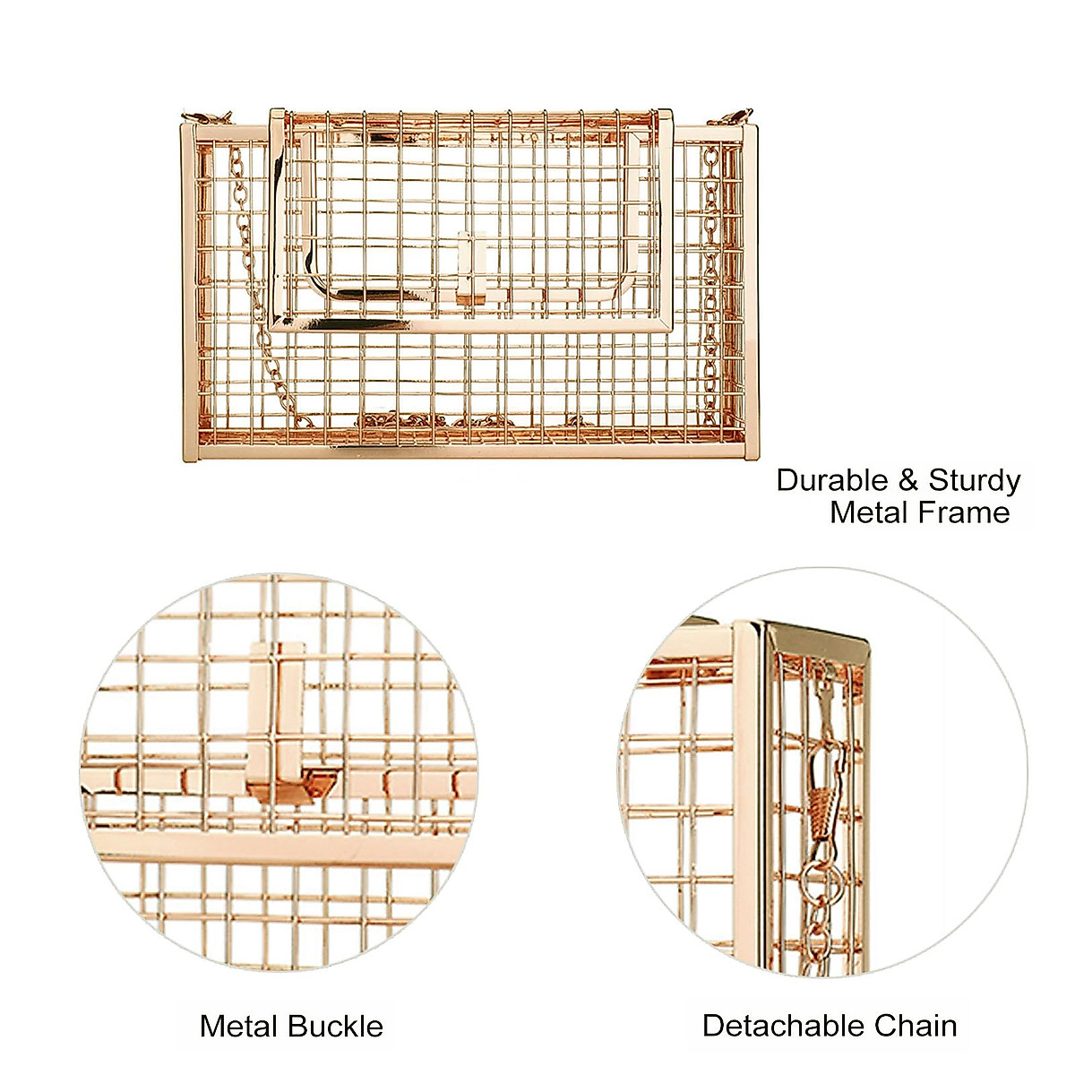 YYW Women Chain Crossbody Bags Iron Cage Metal Hollow Out Cage Evening Clutch (Gold)