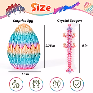 SHUWND 4PCS Easter 3D Printed Dragon Eggs with Dragon Inside,Easter Basket Stuffers,Easter Basket Essentials,Prefilled Mini Eggs Articulated Crystal Dragon Fidget Toys,Mystery 3D Printed Animals Set